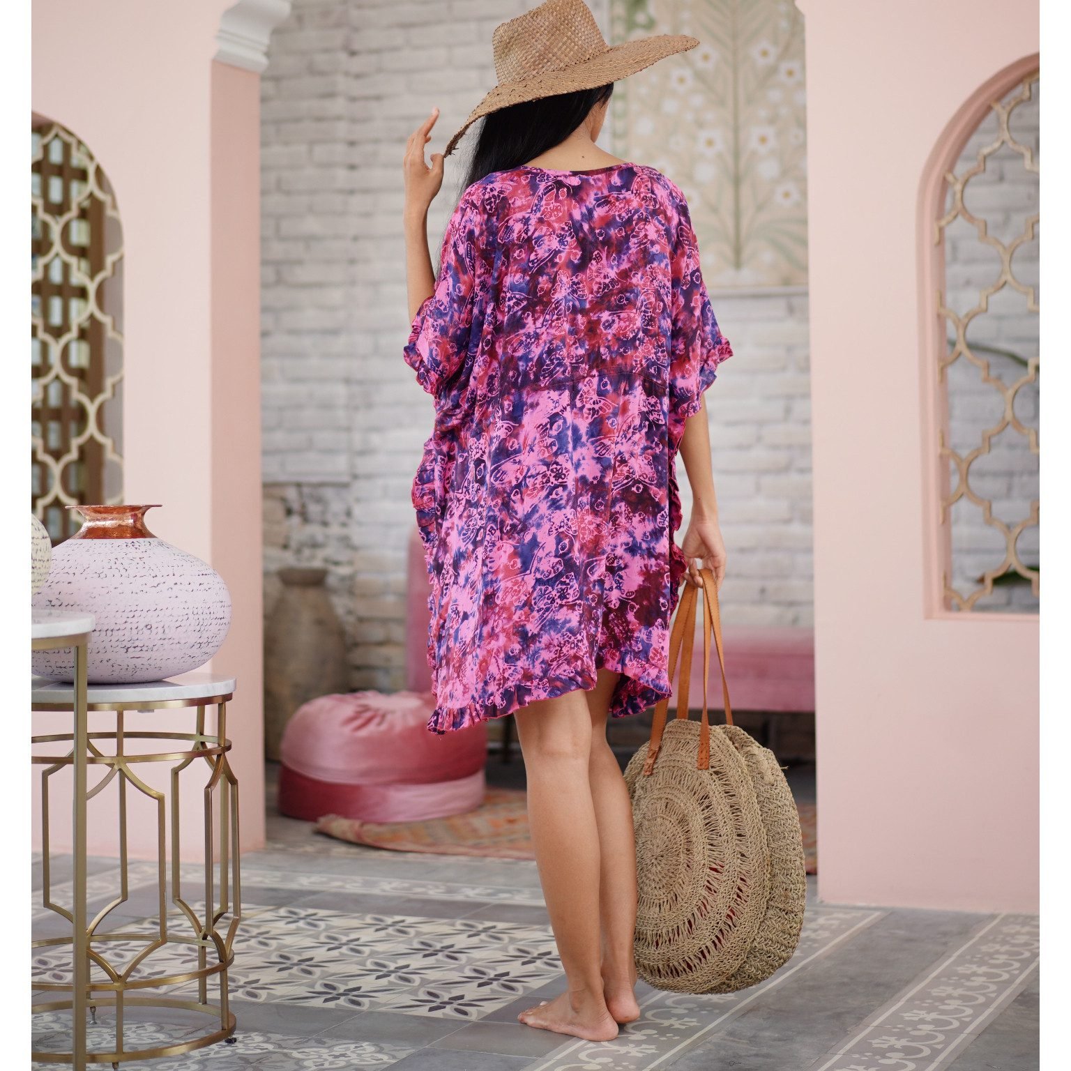 Kaftan Dress, Short Ruffled Dress, Empire Drawstring waist, Caftan ...