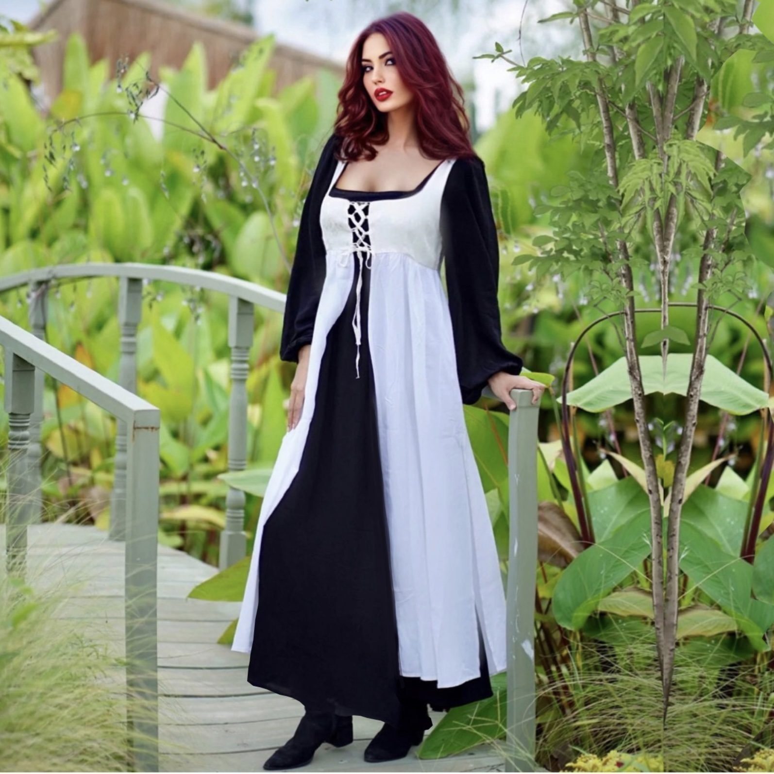 Vest Medieval Tunic, Long Lace Up, Renaissance 3/4 Length, Jacquard ...