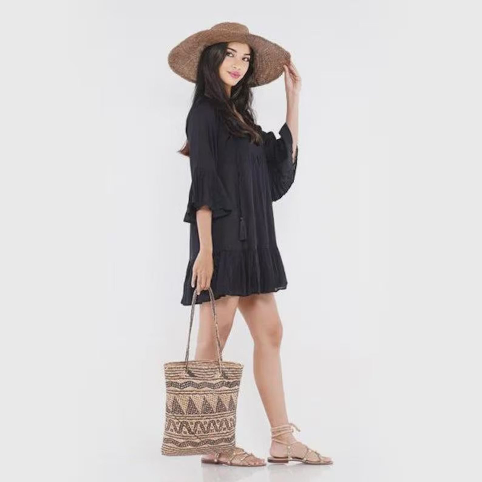 Sundress Short Dress Boho Mini Dress, Top Beach Cover Up Tassel Tie ...