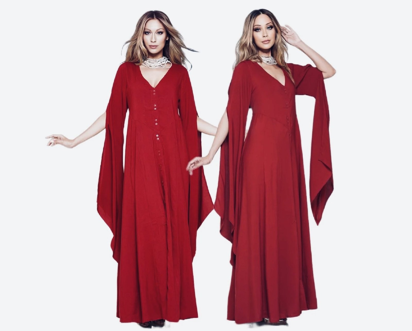 Boho Maxi Dress, CottageGoth, Renaissance, Button Down, Flowing Sleeve ...