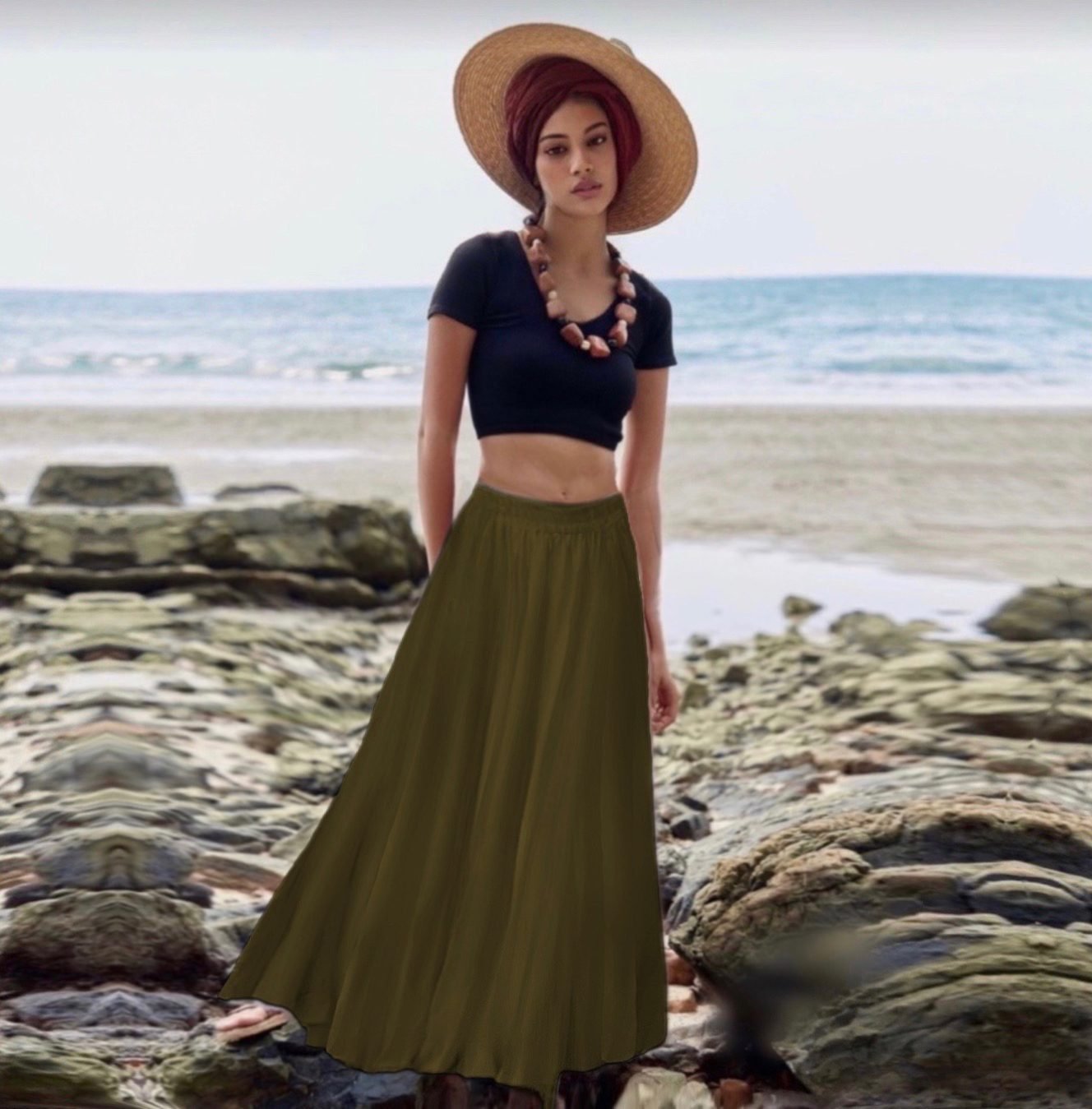 Maxi Skirt, Boho Skirt, Angle Hem, Multi Panel Flare Skirt, Elastic ...