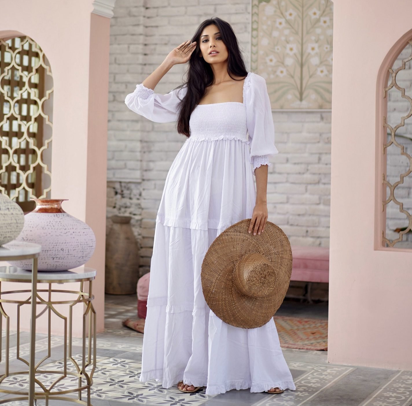 Bohemian Dress, Boho Maxi Dress, Elasticized, Empire Waist, Crinkle ...