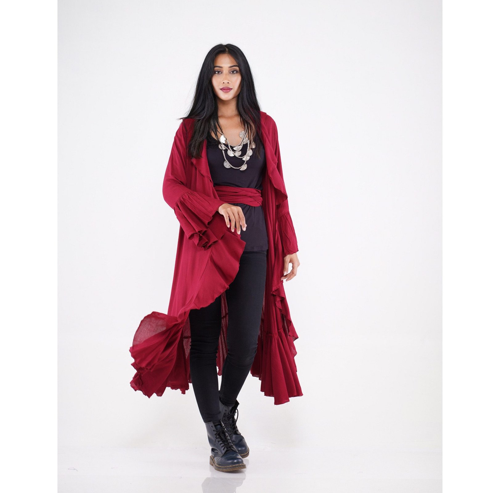 Wrap Dress, Kimono Jacket, Wide Wrap Belt, Tassel, Versatile Kimono Ruffle Jacket, C397 ...